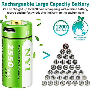 NYI CRl23A Battery 8 Pack,3V 850mAh CRl23 Batteries with Micro USB Cable for Arlo Cameras, Flashlights, Smoke Detector