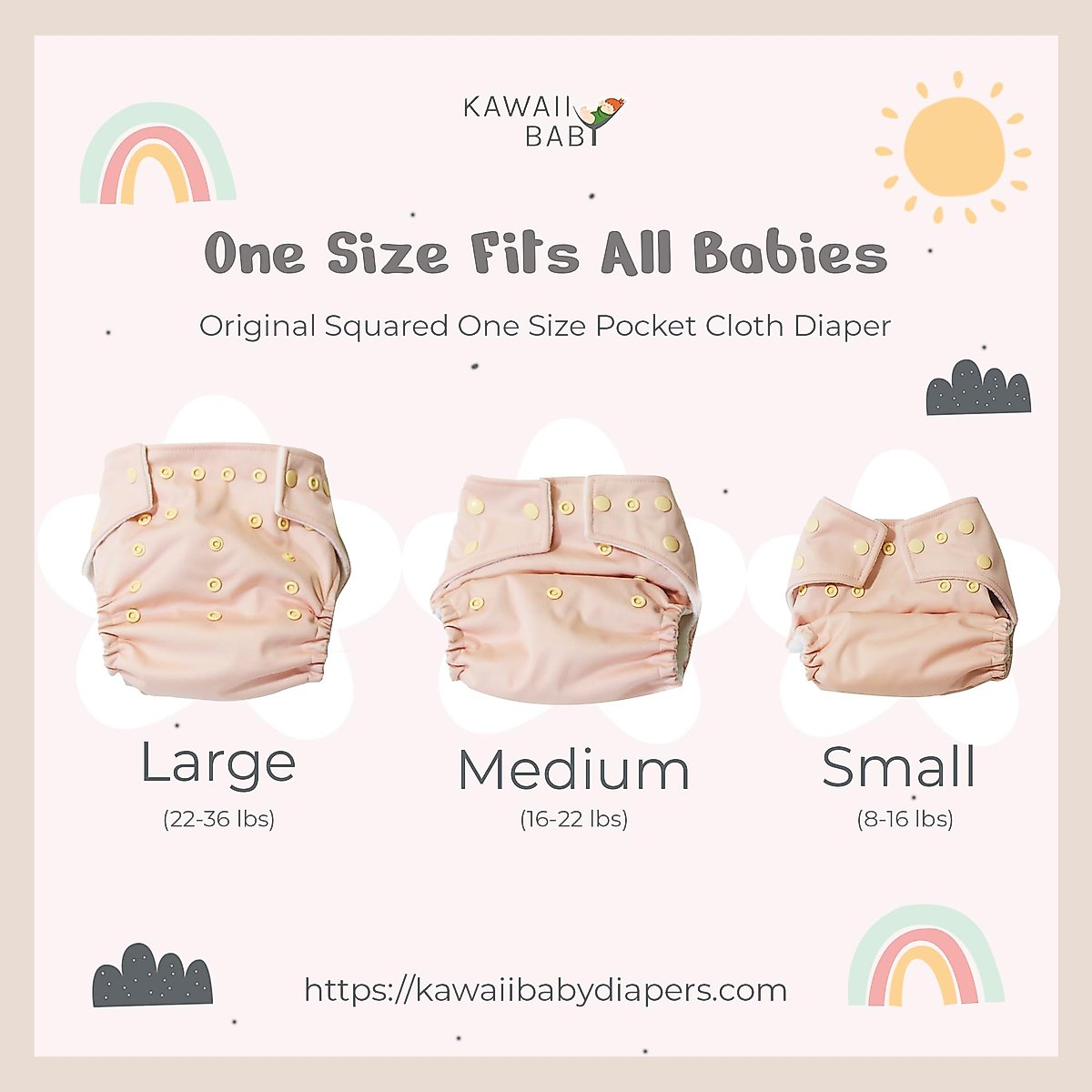 KaWaii Baby Reusable Cloth Diaper Bundle- 4 Printed Snap+8 Premium 5-Layer Diaper Inserts One Size Adjustable Newborn to Potty Trained Toddler, Lazy Fox