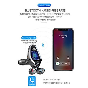 Bluetooth 5.0 FM Transmitter for Car, QC3.0 & TFT Colorful Display Wireless Bluetooth FM Radio Adapter Four Music Player Mode/Car Kit，Hands-Free Calls Support TF Card/U Disc Aux Input/Output