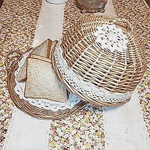 Coralpearl Rattan Wicker Woven Food Dome Lid Cover and Table Serving Tray Storage Plate Platter with Handles for Picnic Party Bread Cake Pizza Dry Fruit Dessert Indoor Outdoor (Brown)