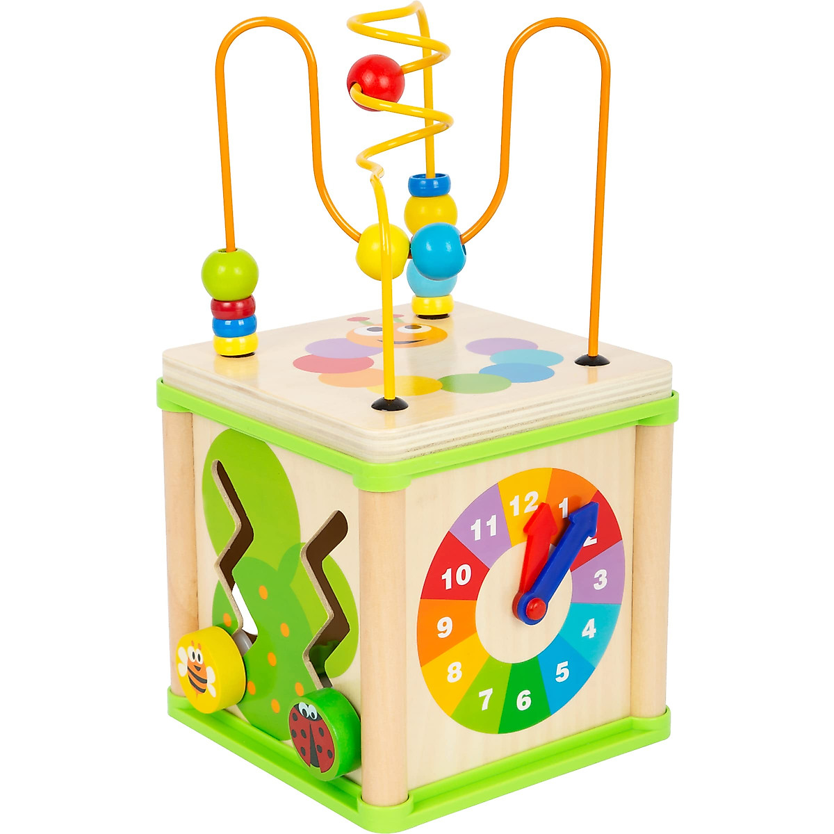 Wooden Activity Cube, Sweet Little Bugs by Small Foot – Classic 5-Sided Interactive Toy with Shape Sorter, Clock & Wheels - Develops Kids Imaginative Play, Coordination, Motor Skills – Age 12+ Months