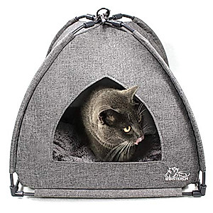 Winsterch Cat Bed for Indoor Cats,Kitten Bed,Cat Cave Bed,Warm Enclosed Covered Cat Tent,Outdoor Cave Bed House for Cats,Puppy or Small Pets (18.5'' x 18.5'' x 15.8'', Grey)