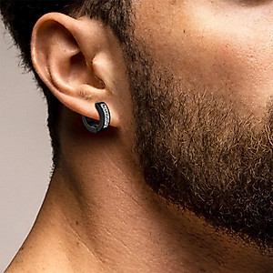 RIOSO 12Pairs Hoop Earrings for Men Stainless Steel Black Silver Men's Hoop Earring