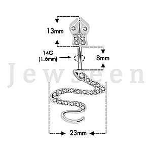 Jewseen Snake Belly Button Ring Green CZ Crystal Surgical Stainless Steel Navel Rings 14g Belly Piercing Body Jewelry