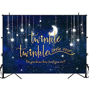 Mehofoto Twinkle Twinkle Little Star Backdrop Shinning Star and Moon Navy Blue Galaxy Sky Little Star Baby Shower Background 7x5ft Glitter Little Star Birthday Baby Shower Decoration Supplies