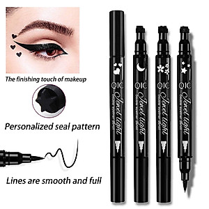 ALINICE Double-sided Liquid Stamp Eyeliner Pen, Two colors Pencil with Eye Makeup Stamp Waterproof Double Sided Long Lasting Seal Eyeliner, Heart,Star,Moon,Flower (4PCS)