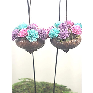 Fairy Garden Accessories. Set of 2. Miniature Hanging Flower Baskets. Acorn Planters. Dollhouse, Terrarium Décor.