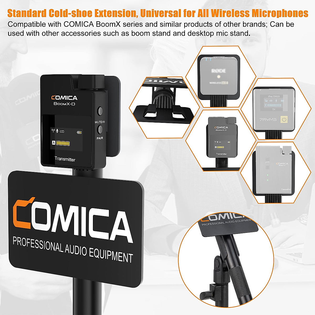 COMICA HR-WM Interview Handheld Adapter for Rode Wireless GO ME/BoomX-D/D Pro/BoomX-U Wireless Lavalier Microphone, Mic Handle for News Report, TV Interview and Video Shooting, etc.(with Windscreen)