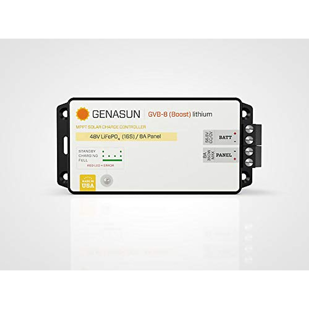 Genasun GVB-8-Li-56.8V, 8 A (Input) 350 W Solar Panel, Voltage Boosting MPPT Solar Charge Controller for 16S LiFePO4 Batteries (Electric Boats, Marine, etc.)