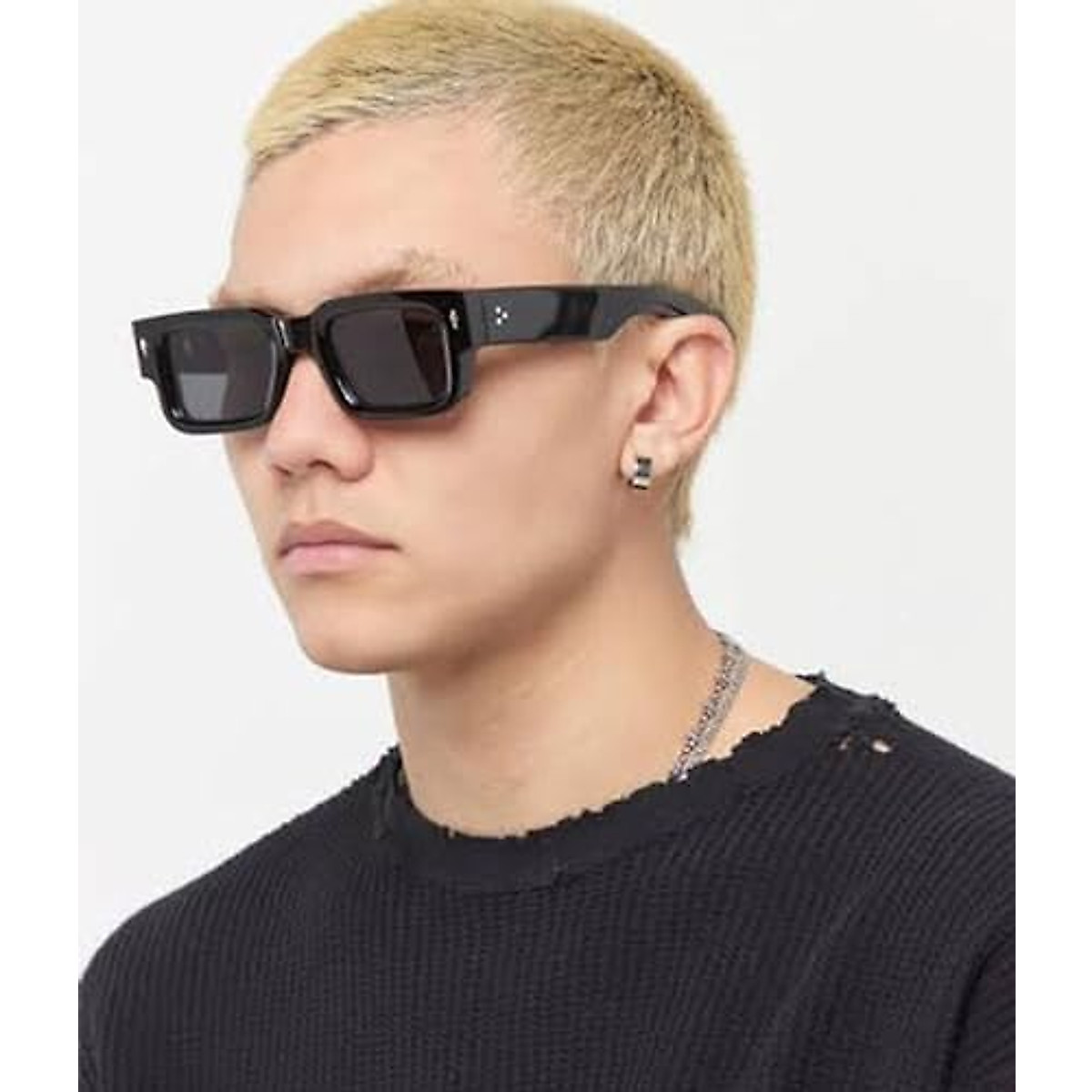 EYLRIM Thick Frame Square Sunglasses for Women Men Chunky Rectangle Sun Glasses Black Shades UV400 Protection(01 Black/Grey)