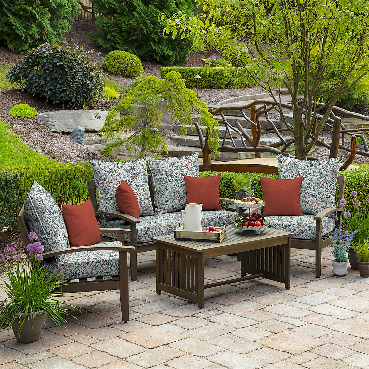 Arden Selections Outdoor Deep Seat Set, 24 x 24, Rain-Proof, Fade Resistant, Deep Seat Bottom and Back Cushion 24 x 24, Pistachio Botanical