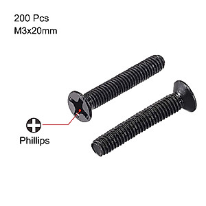 uxcell M3 x 20mm Phillips Screw Fastener Black for Laptop PC TV Fan Switch 200pcs