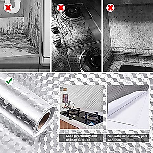 Self-Adhesive Silver Foil Wallpaper for Kitchen, Aluminum Foil Stickers Oil Proof Waterproof, Heat Resistant Wall Sticker for Cabinet Countertops Drawer Liner (15.7 x 196.8 Inch)(0.4 x 5m)