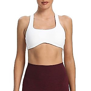 Aoxjox Women's Workout Sports Bras Fitness Backless Padded Define Sculpt Racerback Bra Yoga Crop Tank Top (White, Medium)