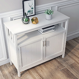 RASOO Buffet Cabinet White Kitchen Sideboard Buffet Storage Server Cupboard Cabinet Console Table with 2 Doors and Adjustable Shelf