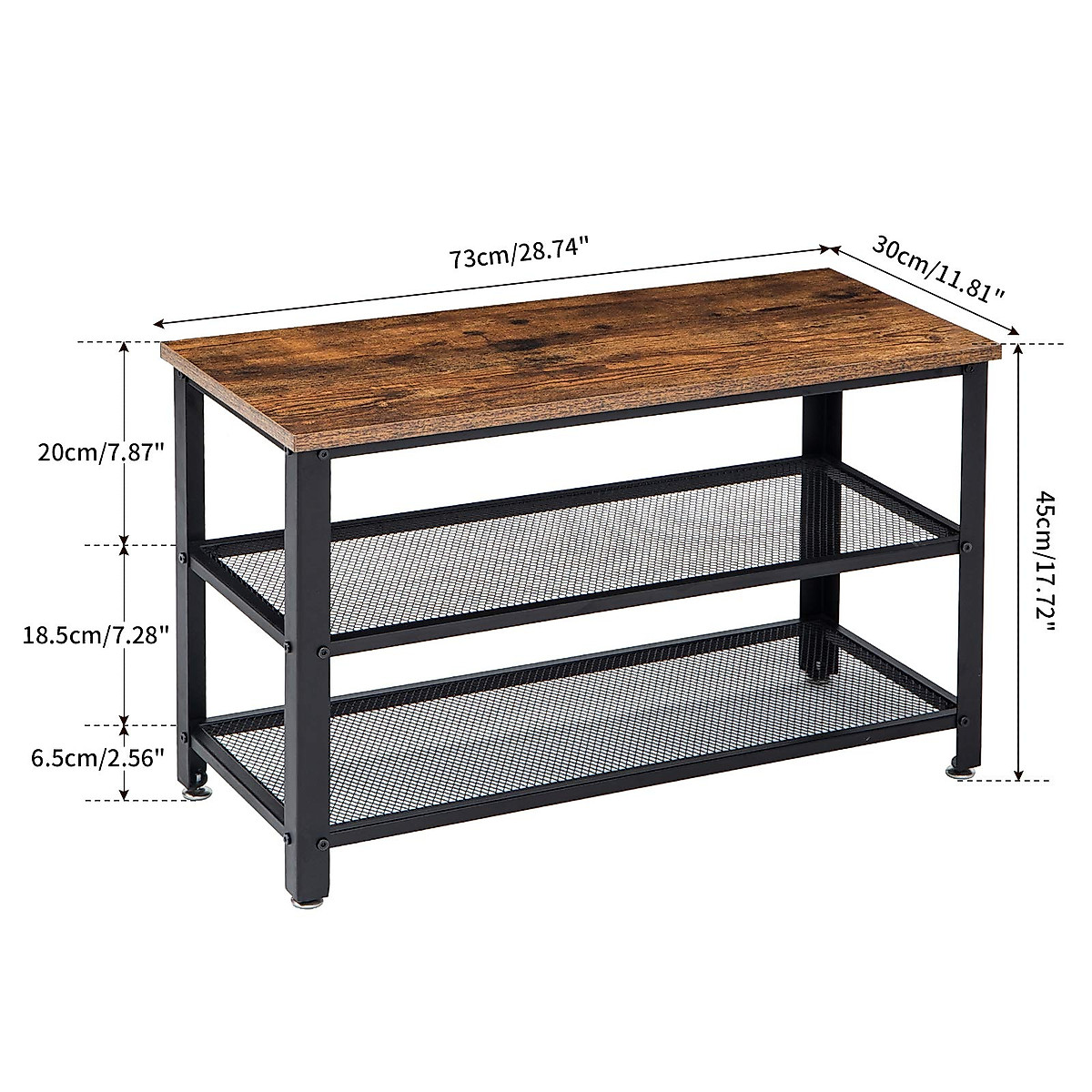 IBUYKE Industrial Shoe Rack, Shoe Bench, for 6-8 Pairs, 3-Tier Storage Organiser with Seat and Shelf, for Entryway, Living Room, Hallway, Steel Frame, Accent Furniture, TMJ004H