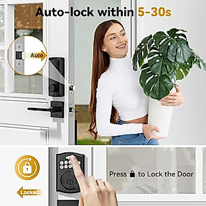 Brightify Keyless Entry Lock with Handle, Electronic Keypad Deadbolt, Auto Lock, Backlit, Easy Installation, Front Door Handle Sets, Matte Black