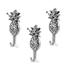 NORMA JEAN DESIGNS Pineapple Wall Hook, Decorative Hooks, 3pc Set, Antique Silver