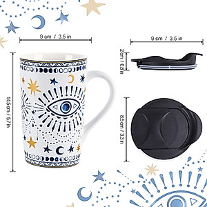 NymphFable Ceramic Coffee Mug 18oz Boho Eyes Coffee Cups with Handle Personalized Baking Pattern Tea Cup Large