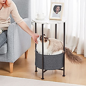 LEMONDA 26" High Marble White Round End Table with Storage,Small 2 Tiers Round Side Table with Basket for Living Room Bedroom,Round Sofa Table Nightstand Bedside Table for Small Spaces