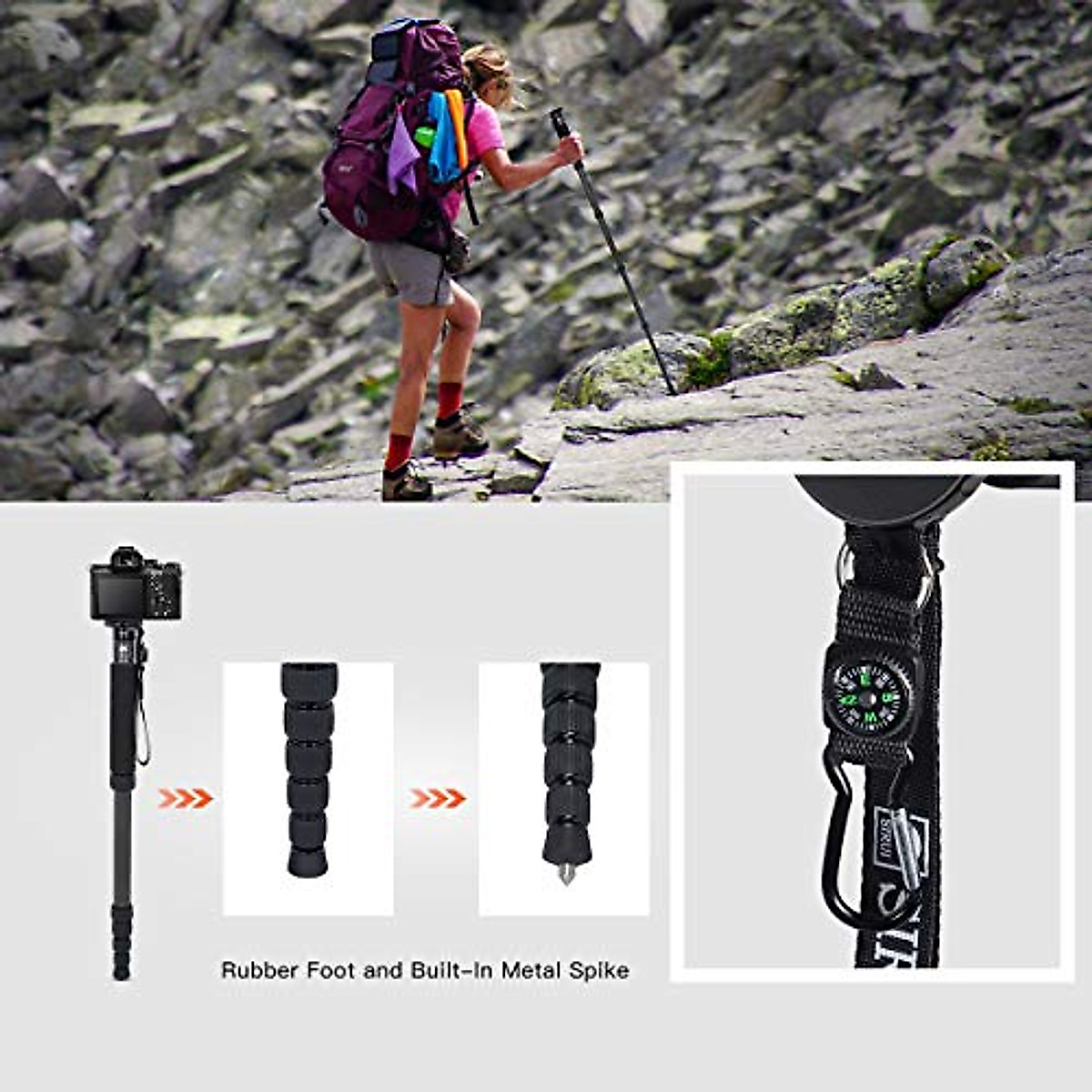 SIRUI Camera Monopod AM-326M 6 Section Carbon Fiber Portable Compact Lightweight Travel Monopod