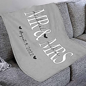 FunStudio Custom Blanket for Couple Men Women Customized Adults Throw Blankets with Name Text Date Personalized Birthdady Wedding