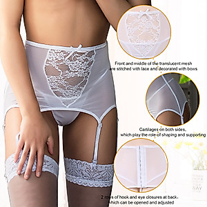 2 Pieces Lace High Waisted Garter Belts Plus Size with Panty for Women's Sexy Lingerie Stockings Sets (White, 1X-2X)