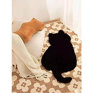 QWINEE Cute Cat Animal Shape Plush Rugs Cat Bed Mat Non Slip Soft Bath Carpet Thick Bath Mats for Pet Bed Mat Living Room Kitchen Black 18"*30"