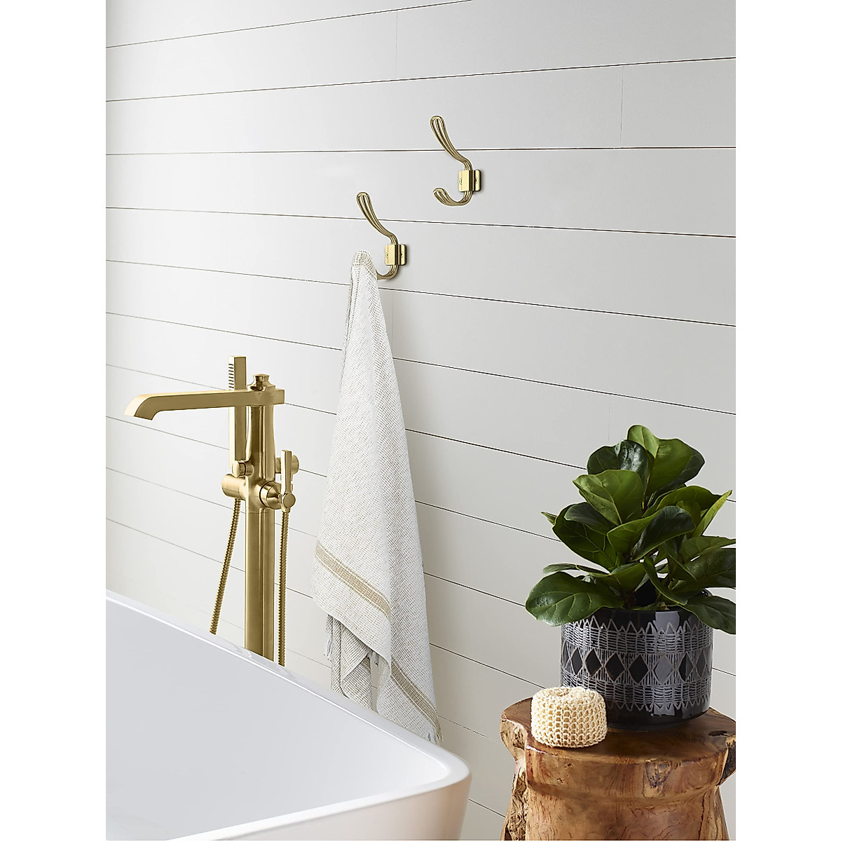 Amerock H37006BBZ | Vinland Double Prong Decorative Wall Hook | Golden Champagne Hook for Coats, Hats, Backpacks, Bags | Hooks for Bathroom, Bedroom, Closet, Entryway, Laundry Room, Office