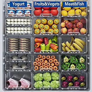 YouLike 2pack Stackable Fridge Drawers Pull Out Bins for Refrigerator Organizer Clear Food Storage Container Set With Drain for Pantry Kitchen Cabinet Office Organization