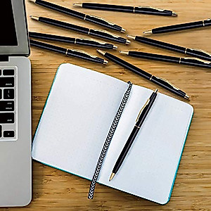 Cambond Black Pens, Ballpoint Pen Bulk Black Ink 1.0 mm Medium Point Smooth Writing Black and Gold Pens for Men Women Police Uniform Office Business, 10 Pack (Black)