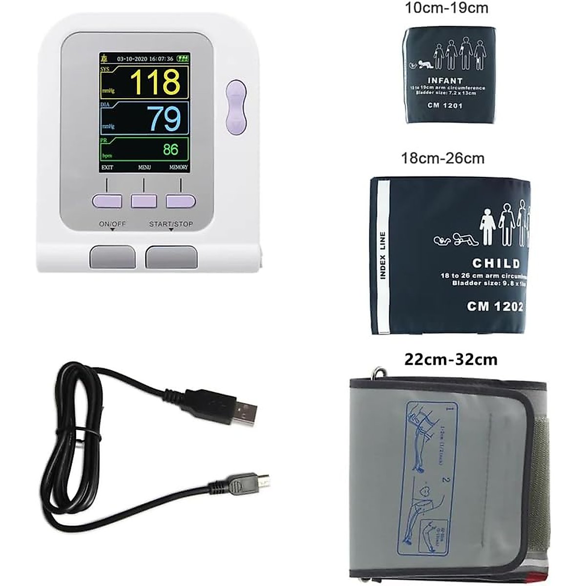 CONTEC-08A Blood Pressure Monitor-Automatic Digital BP Machine with 3 Sizes Cuff for Home Use,Large LCD Display,for 3 User 3x100 Memory