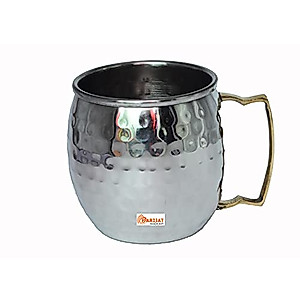 PARIJAT HANDICRAFT Stainless steel copper serving kadhai pan with steel mug and embossed brass shot jigger