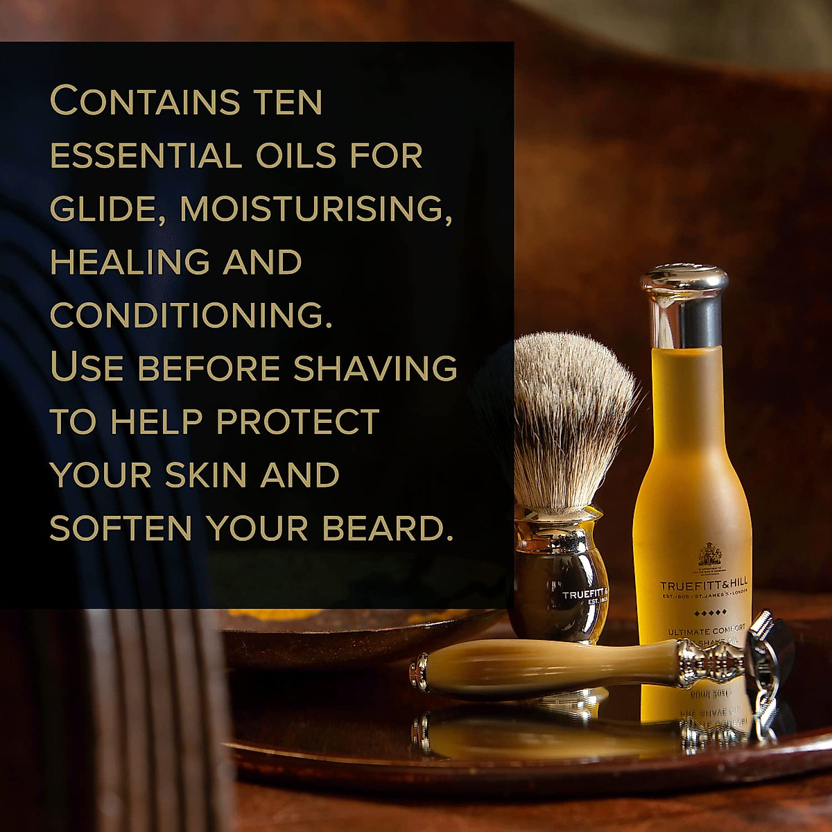 Truefitt & Hill Pre-shave Oil - Ultimate Comfort - Essential-Oil Based Ingredients that Moisturize, Heal, and Conditions Skin, Softens Hair Before Shave - 2 oz.