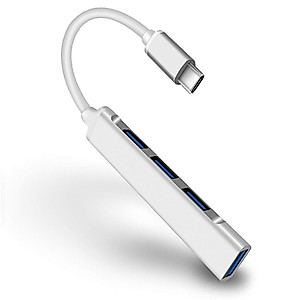 USB C to USB Hub 4 Ports Adapter Expander with USB 3.0, 3 USB 2.0 Ports - Support OTG Function - Portable Aluminum Laptop Accessories for MacBook Pro/Air, iPad Pro/Air 4, Chromebook (Silver)