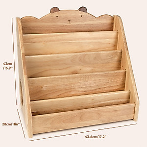 Woodtoe Montessori Bookshelf for Kids, Natural Wood Bookcase with Chalkboard & Storage, Kids Magazine Rack Book Display Organizer, Classroom Bookshelves Kids Furniture Birthday for Boys Girls 3+