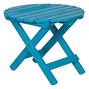 Classic Design Adirondack Round Folding Patio Table with Slated Top & Genuine Cedar Wood Construction | Aqua Blue Color Weatherproof Finish Best for Indoor Outdoor Use | Water & Rust Resistant