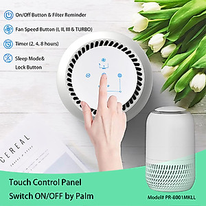 Oppetec Air Purifier for Home, H13 HEPA Air Cleaner with Sleep Mode Night Light Speed Control for Bedroom Office Living Room Kitchen-White Color