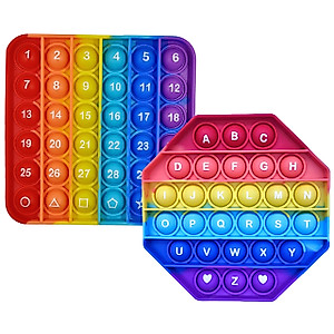 Sensory Pop Toy | Learn Alphabets Letters, Numbers, Colors, Shapes | Great for Special Needs Learning | Fun Colorful Design | Non-Toxic Washable Hygienic Silicone | 2 Pack