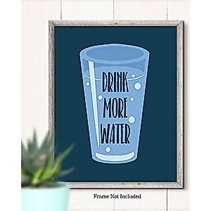 Govivo Drink More Water - Wall Decor Art Print with a dark blue background - 8x10 unframed artwork printed on photograph paper