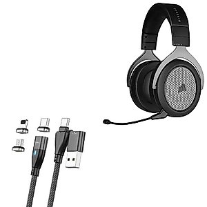 BoxWave Cable Compatible with Corsair HS75 XB Wireless - MagnetoSnap PD AllCharge Cable (100W), Magnet PD 100W Charging Cable USB Type-C Micro USB for Corsair HS75 XB Wireless - Jet Black
