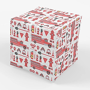 Stesha Party Firetruck Gift Wrap Firefighter Paper - Folded Flat 30 x 20 Inch - 3 Sheets