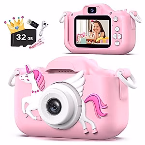OUTUVAS Unicorn Kids Camera for Girls, Kids Selfie Camera 3-12 Years Old Girls Christmas Birthday Gift for Girls, Unicorn Little Girls Toys for 3 4 5 6 7 8 9 Years Old (Pink)