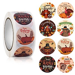 Turkey Happy Thanksgiving Stickers 500Pcs 1.0 Inch Autumn Turkey Label Stickers with 8 Style Turkey Patterns Great Thanksgiving Party Favor Self-Adhesive Sticker Roll for Kids Thanksgiving Card Decor