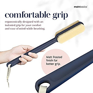 MainBasics Shower Brush Back Scrubber Dual-Sided Body Brush Long Handle with Soft and Stiff Bristles for Dry & Wet Brushing (Navy Blue)
