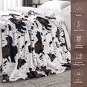 Jekeno Cow Print Blanket Double Sided Print Warm Soft Throw Blanket for Bedroom Decor Sofa Chair Bed Office Women Gift 50"x60"