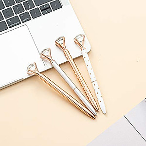 PASISIBICK 4 PCS Diamond Pens Bling Crystal Metal Ballpoint Pen Office Supplies, Rose Gold/Silver/White With Rose Polka Dots/Rose Gold With White Polka Dots, Includes 4 Pen Refills