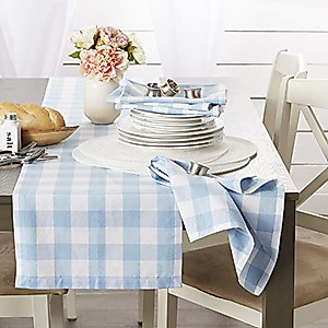 DII Buffalo Check Collection, Classic Farmhouse Tablecloth, Tablecloth, 70" Round, Light Blue & White