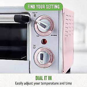 GreenLife Countertop Stainless Steel Toaster Oven Air Fryer, PFAS-Free, Ceramic Nonstick Tray Rack and Airfry Basket, Dual Heating, 4 Slice Capacity, Adjustable Temperature and Time Control, Pink