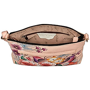 Anna by Anuschka Women's Genuine Leather Medium Crossbody with External Zipper Pocket | Hand Painted Original Artwork | Vintage Garden